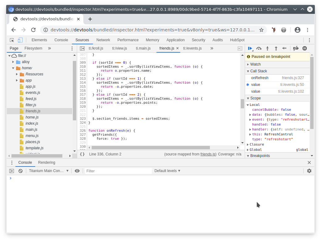 Debugging Apps Using Chrome Devtools From Zero To App Titanium Sdk Tutorials